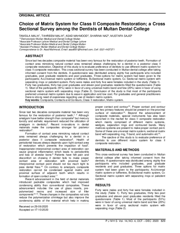 (PDF) Choice of matrix system for class Two composite restoration; a ...