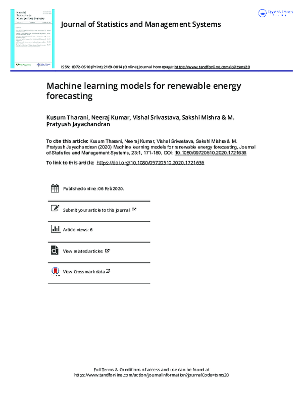 Pdf Machine Learning Models For Renewable Energy Forecasting