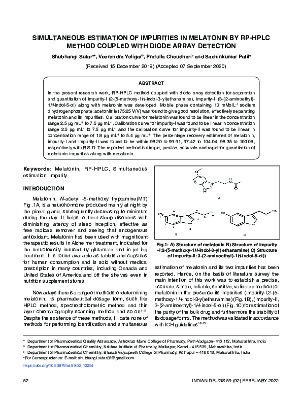 (PDF) Simultaneous Estimation of Impurities in Melatonin by RP-HPLC Method Coupled with Diode ...