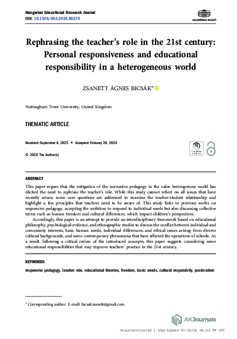 (PDF) Rephrasing the teacher's role in the 21st century: Personal ...