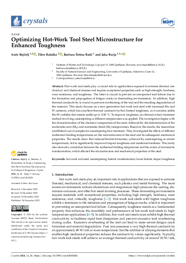 (PDF) Optimizing Hot-Work Tool Steel Microstructure for Enhanced Toughness
