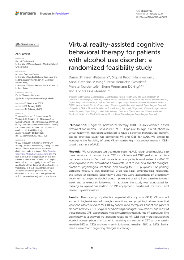 (PDF) Virtual reality-assisted cognitive behavioral therapy for patients with alcohol use ...