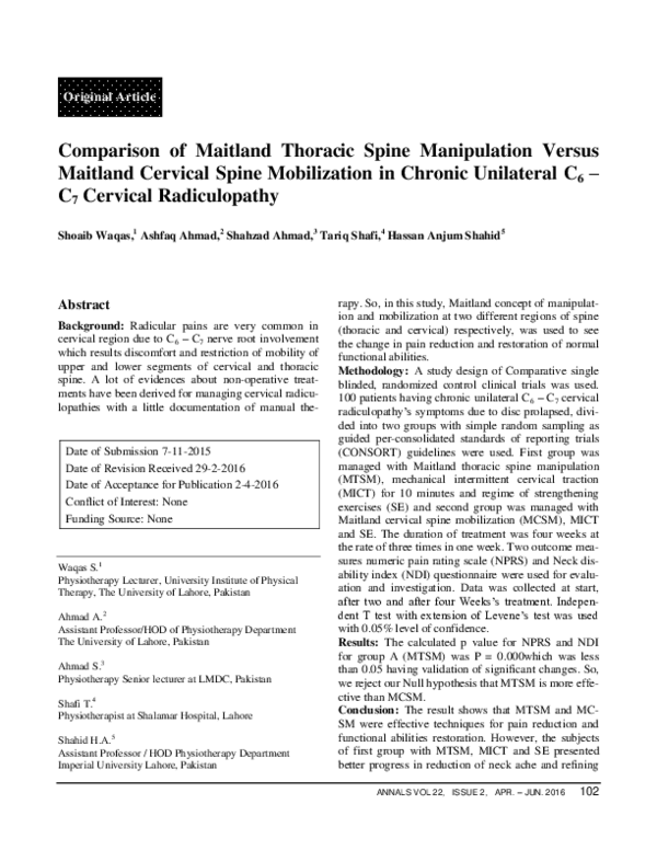 (PDF) Comparison of Maitland Thoracic Spine Manipulation Versus ...