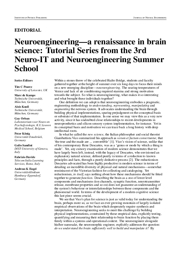 (PDF) Neuroengineering---a renaissance in brain science: Tutorial ...