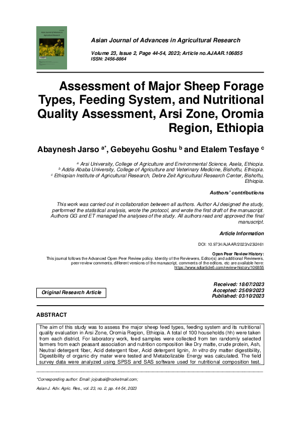 (PDF) Assessment of Major Sheep Forage Types, Feeding System, and Nutritional Quality Assessment ...