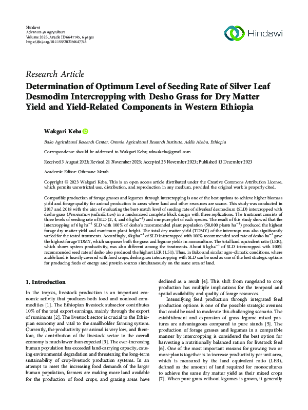 (PDF) Determination of Optimum Level of Seeding Rate of Silver Leaf Desmodim Intercropping with ...