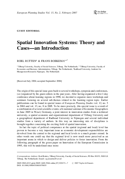 (PDF) Spatial Innovation Systems: Theory and Cases—an Introduction