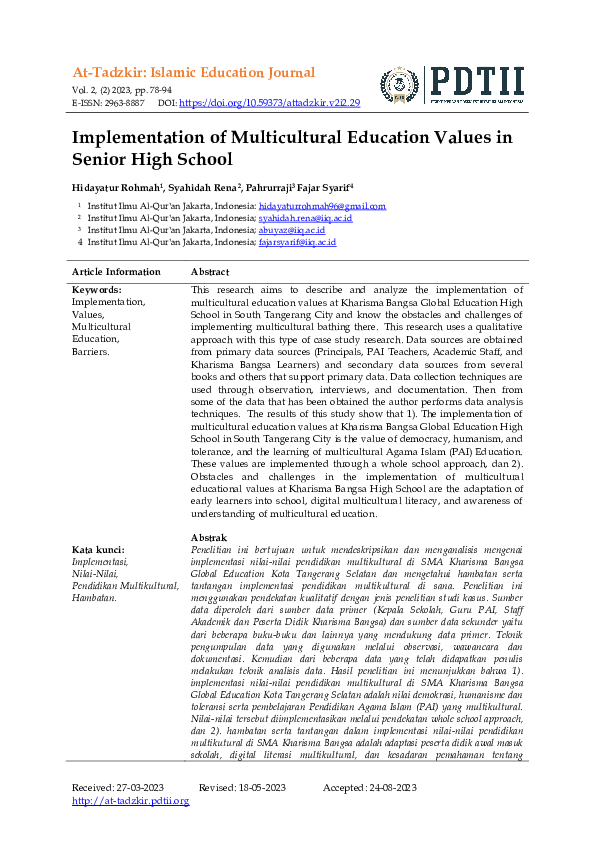 (PDF) Implementation of Multicultural Education Values in Senior High ...