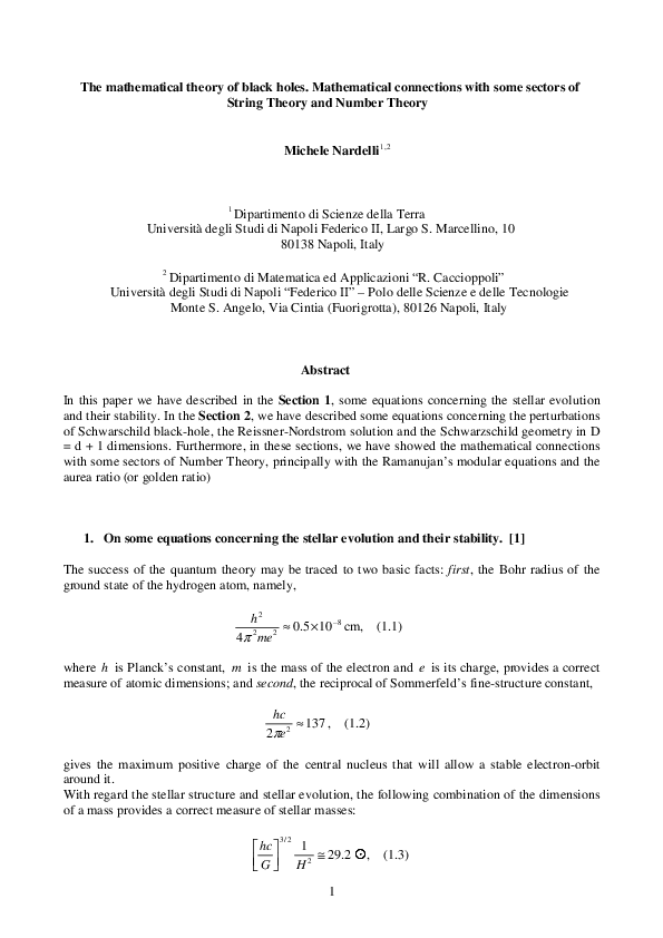 (PDF) The mathematical theory of black holes. Mathematical connections with some sectors of ...