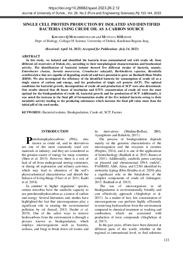 (PDF) Single Cell Protein Production by Isolated And Identified Bacteria Using Crude Oil As A ...