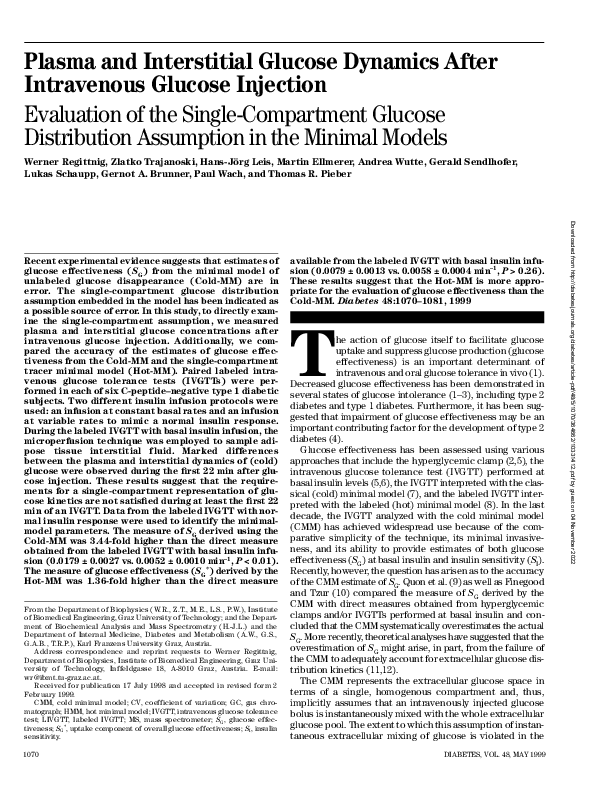 (PDF) Plasma and interstitial glucose dynamics after intravenous glucose injection: evaluation ...