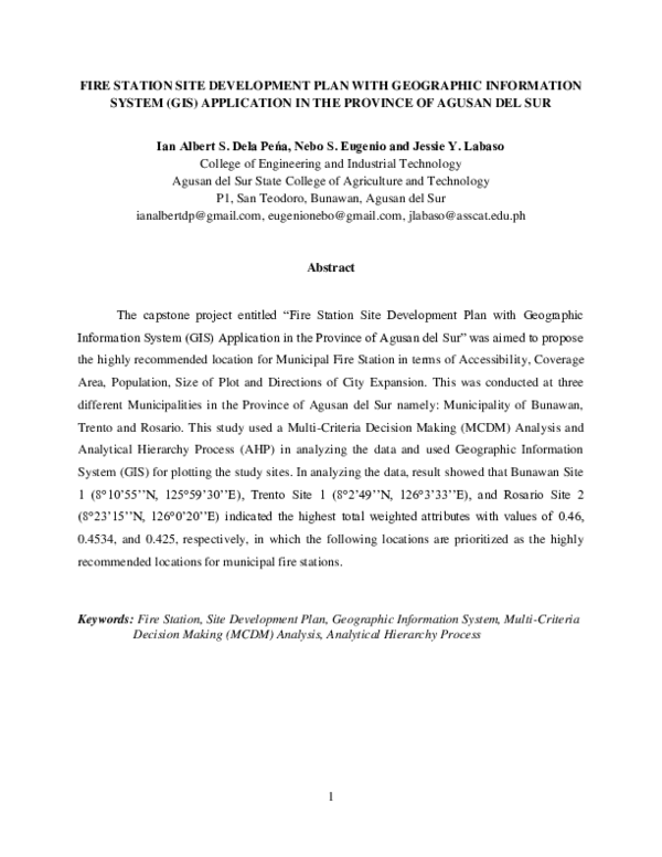 (PDF) FIRE STATION SITE DEVELOPMENT PLAN WITH GEOGRAPHIC INFORMATION ...
