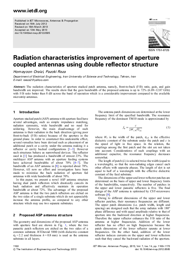 (PDF) Radiation characteristics improvement of aperture coupled ...