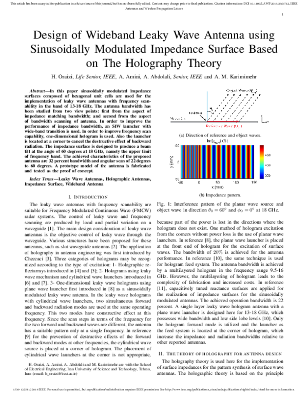 (PDF) Design of Wideband Leaky-Wave Antenna Using Sinusoidally Modulated Impedance Surface Based ...