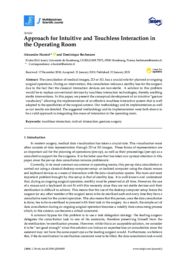 (PDF) Approach for Intuitive and Touchless Interaction in the Operating Room | Dominique ...