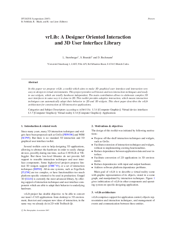 (PDF) vrLib: A Designer Oriented Interaction and 3D User Interface Library | Dominique Bechmann ...