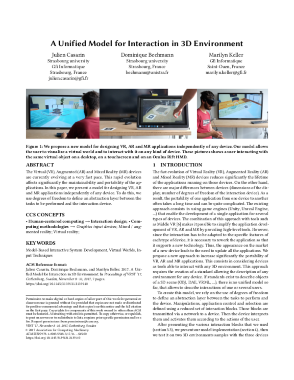 (PDF) A unified model for interaction in 3D environment