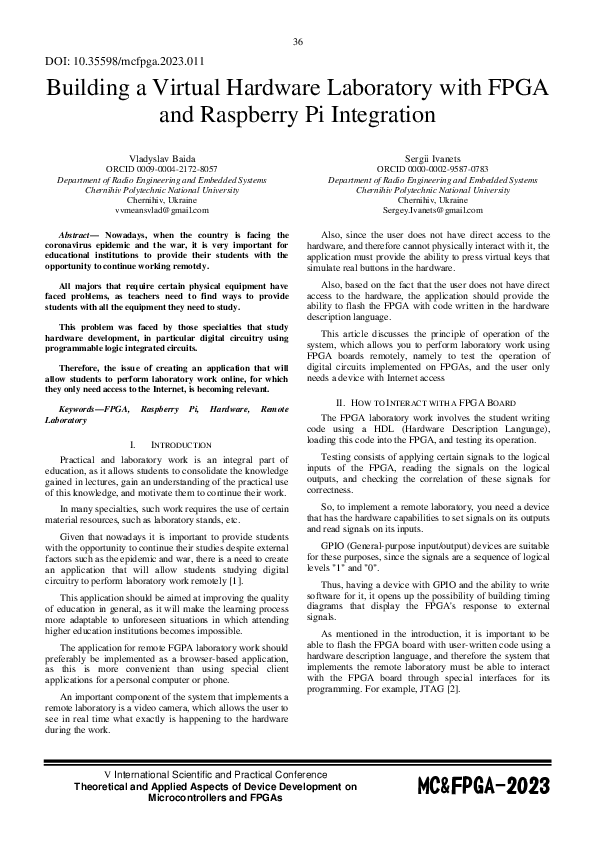 (PDF) Building a Virtual Hardware Laboratory with FPGA and Raspberry Pi ...