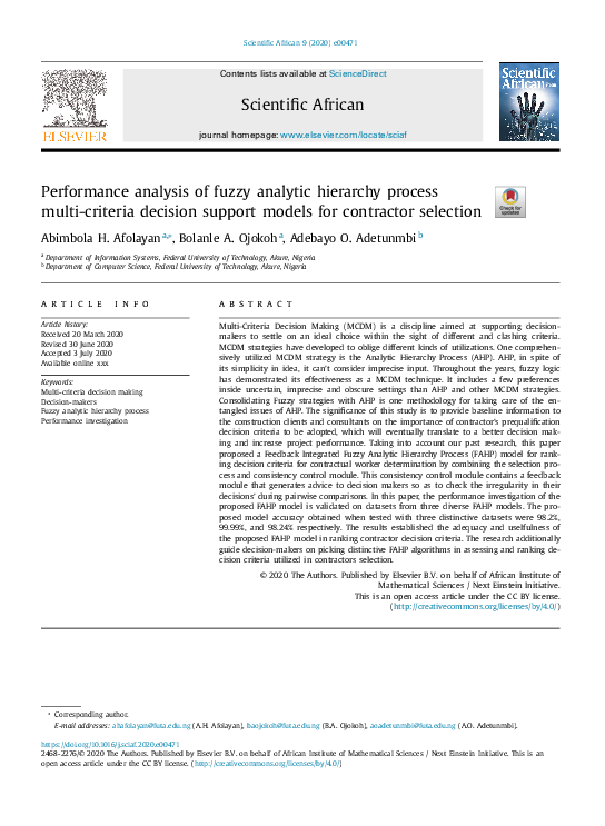 (PDF) Performance analysis of fuzzy analytic hierarchy process multi-criteria decision support ...