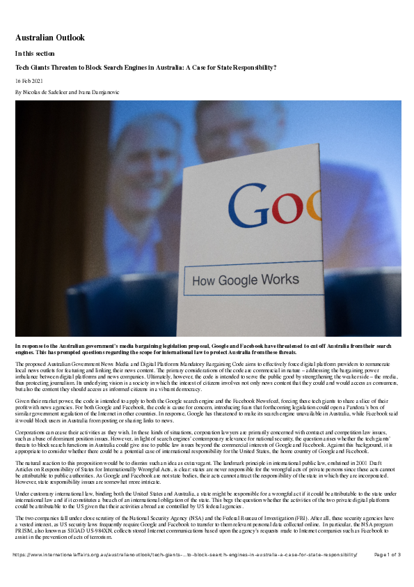 (PDF) Tech Giants Threaten to Block Search Engines in Australia: A Case ...