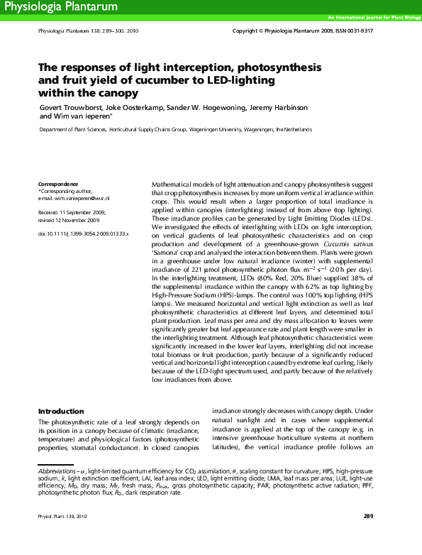 (PDF) The responses of light interception, photosynthesis and fruit ...