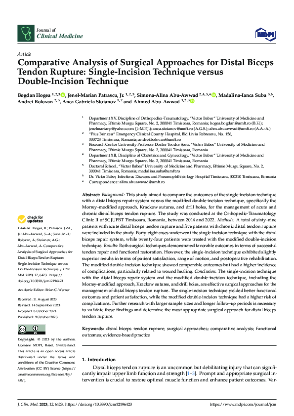 (PDF) Comparative Analysis of Surgical Approaches for Distal Biceps ...