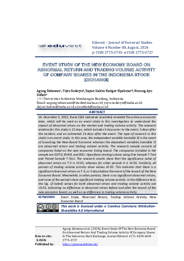 (PDF) Event Study Of The New Economy Board On Abnormal Return And Trading Volume Activity Of ...