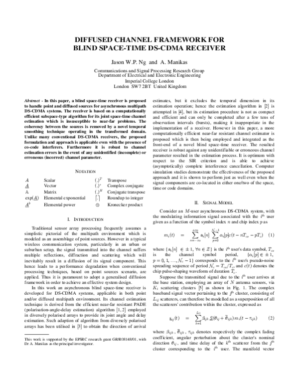(PDF) Diffused Channel Framework For Blind Space-Time DS-CDMA Receiver