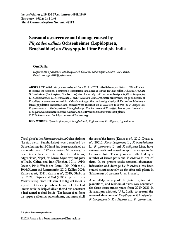 (PDF) Seasonal occurrence and damage caused by Phycodes radiata ...