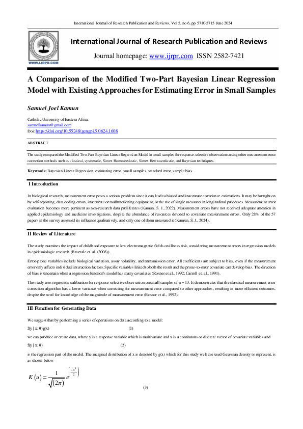 (PDF) A Comparison of the Modified Two-Part Bayesian Linear Regression Model with Existing ...