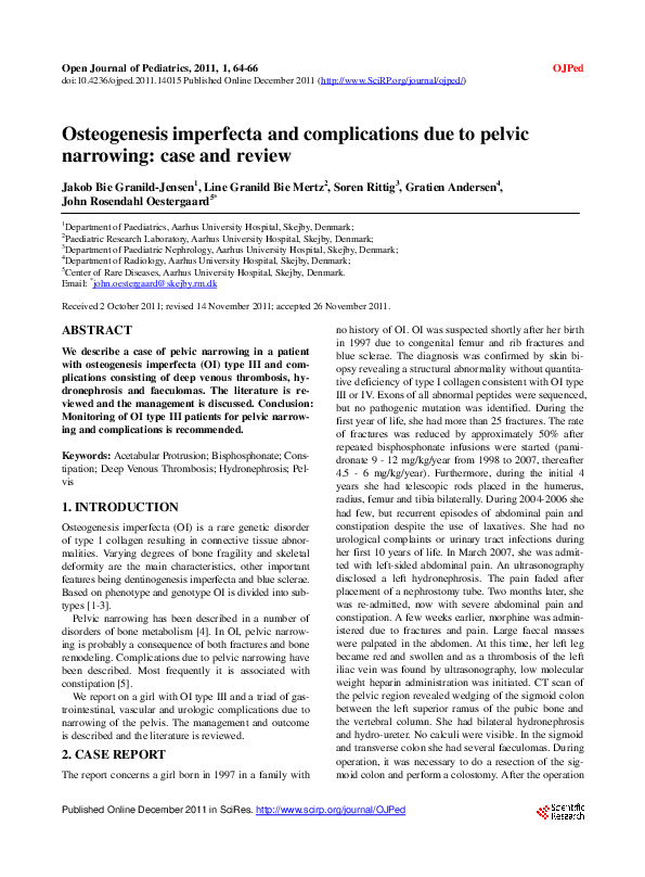 (PDF) Osteogenesis imperfecta and complications due to pelvic narrowing ...