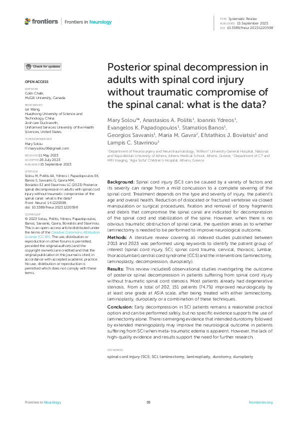 (PDF) Posterior spinal decompression in adults with spinal cord injury ...