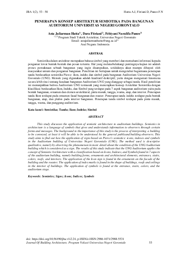 (PDF) Penerapan Konsep Arsitektur Semiotika Pada Bangunan Auditorium Universitas Negeri Gorontalo