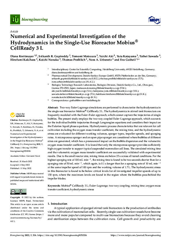 (PDF) Numerical and Experimental Investigation of the Hydrodynamics in the Single-Use Bioreactor ...