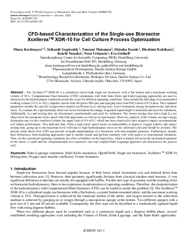 (PDF) CFD-based Characterization of the Single-use Bioreactor XcellerexTM XDR-10 for Cell ...