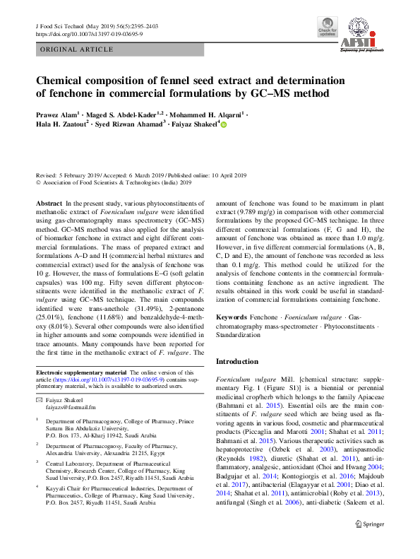 (PDF) Chemical composition of fennel seed extract and determination of ...