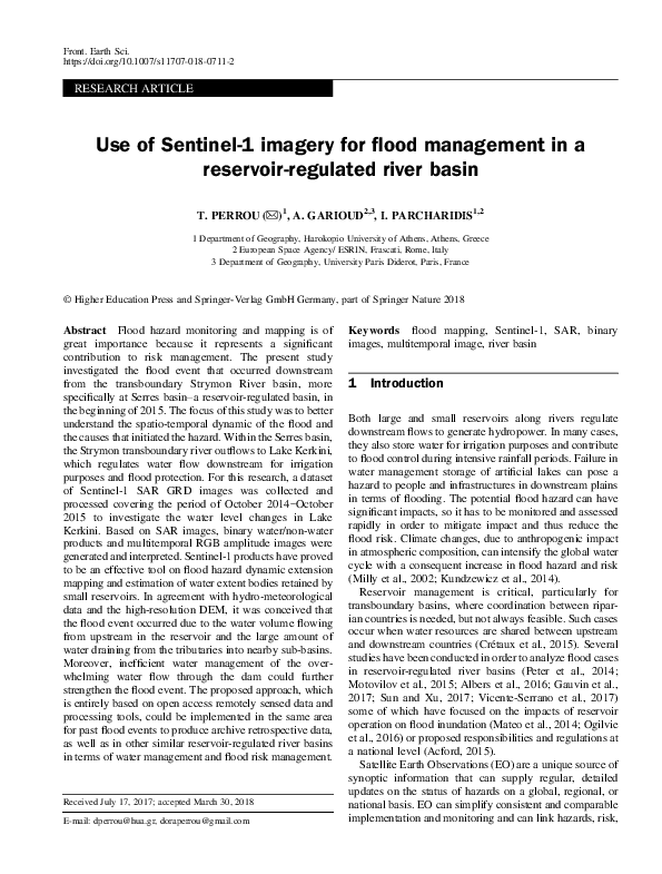 (PDF) Use of Sentinel-1 imagery for flood management in a reservoir-regulated river basin ...