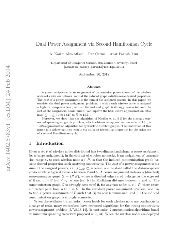 (PDF) Dual Power Assignment via Second Hamiltonian Cycle