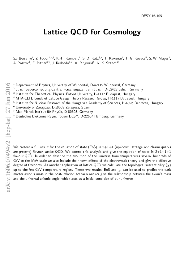 (PDF) Lattice QCD for Cosmology