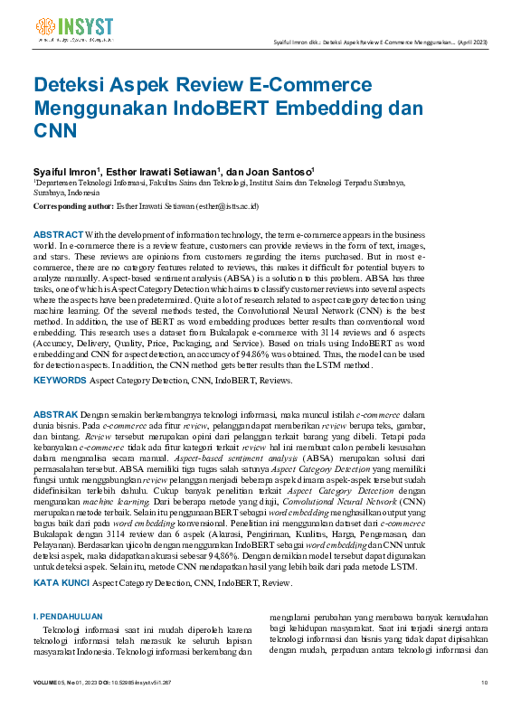 (PDF) Deteksi Aspek Review E-Commerce Menggunakan IndoBERT Embedding ...