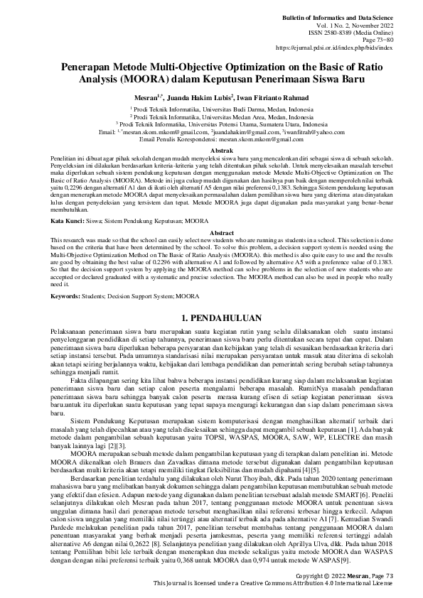 Pdf Penerapan Metode Multi Objective Optimization On The Basic Of