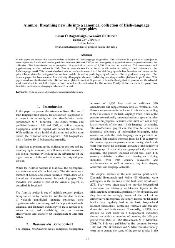 (PDF) Ainm.ie: Breathing New Life into a Canonical Collection of Irish ...