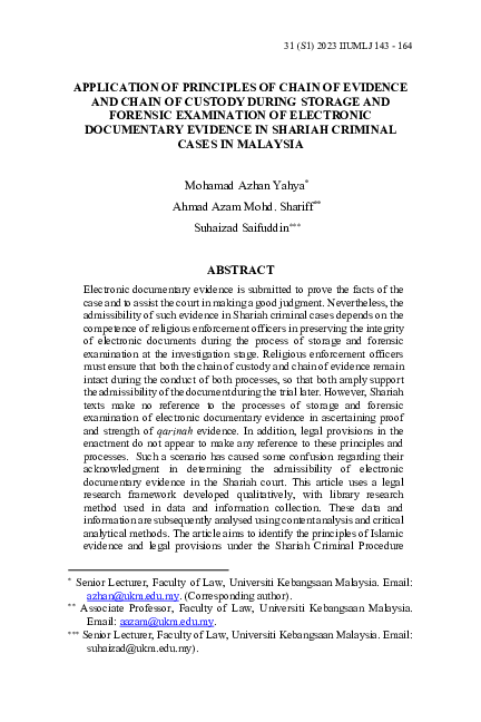 (PDF) Application of Principles of Chain of Evidence and Chain of ...