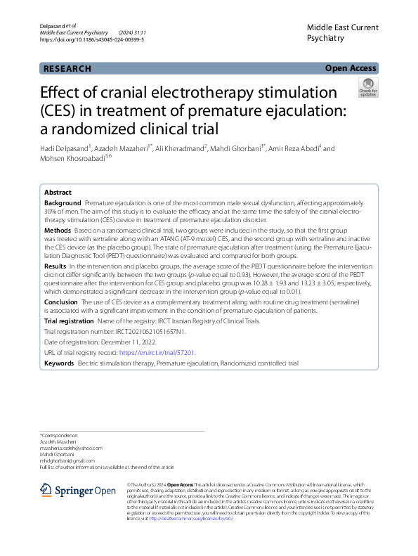 (PDF) Effect of cranial electrotherapy stimulation (CES) in treatment ...