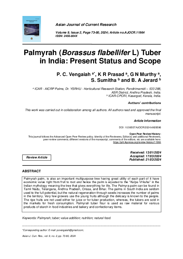 (PDF) Palmyrah (Borassus flabellifer L) Tuber in India: Present Status ...