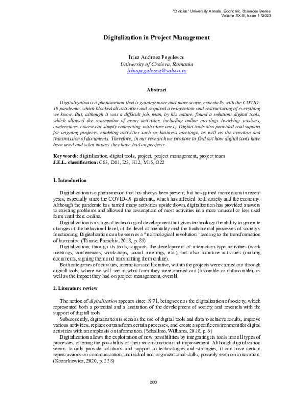 (PDF) Digitalization in Project Management