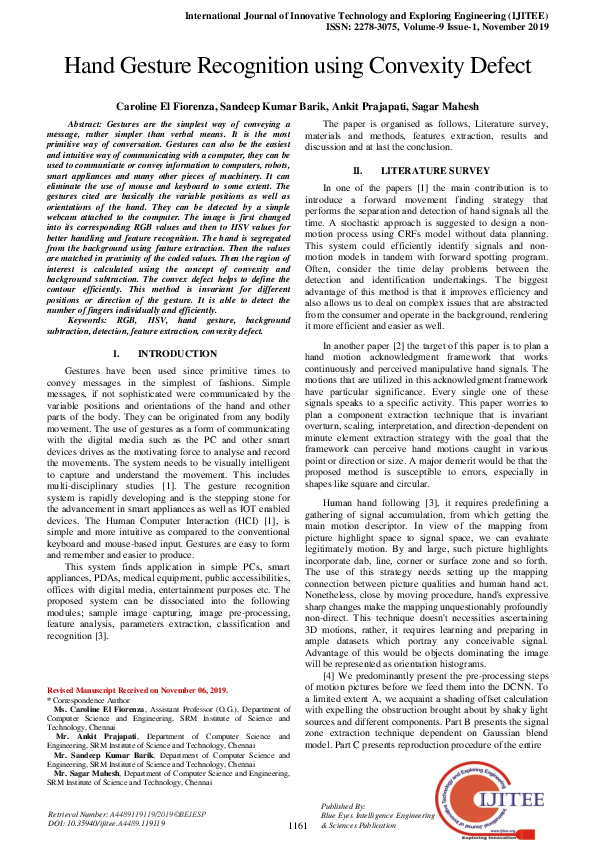 (PDF) Hand Gesture Recognition using Convexity Defect