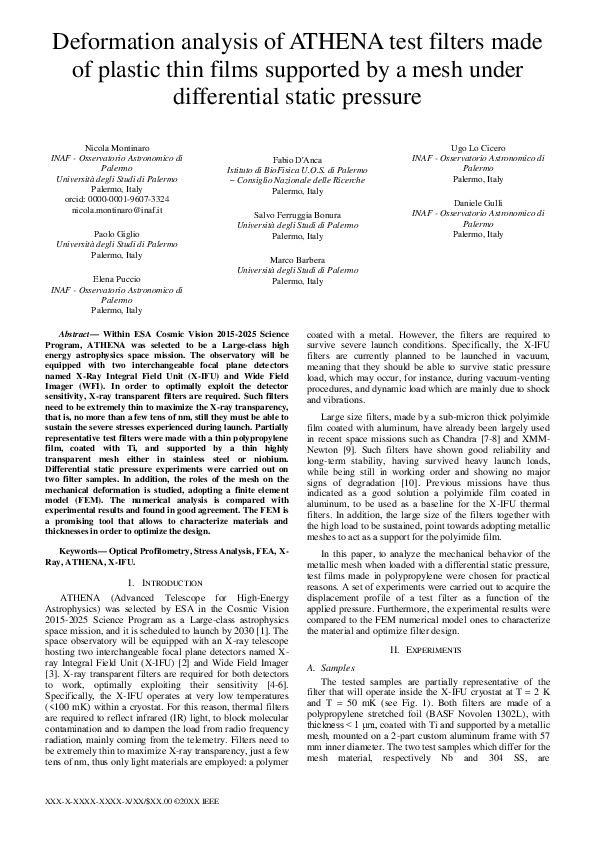 (PDF) Deformation analysis of ATHENA test filters made of plastic thin ...
