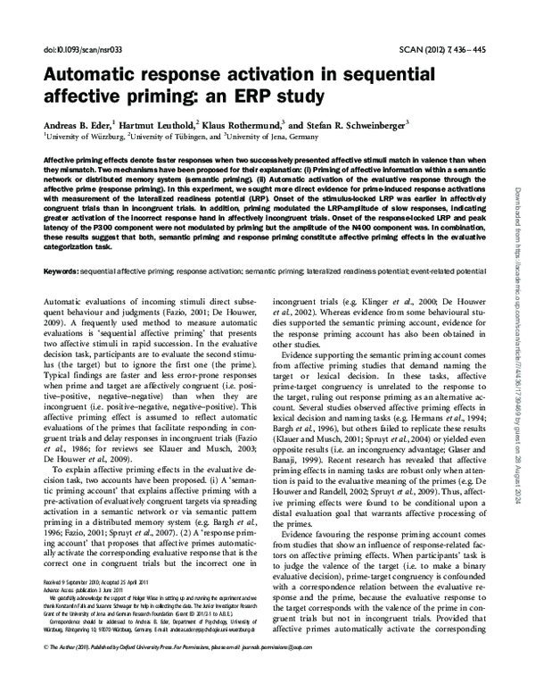(PDF) Automatic response activation in sequential affective priming: an ...