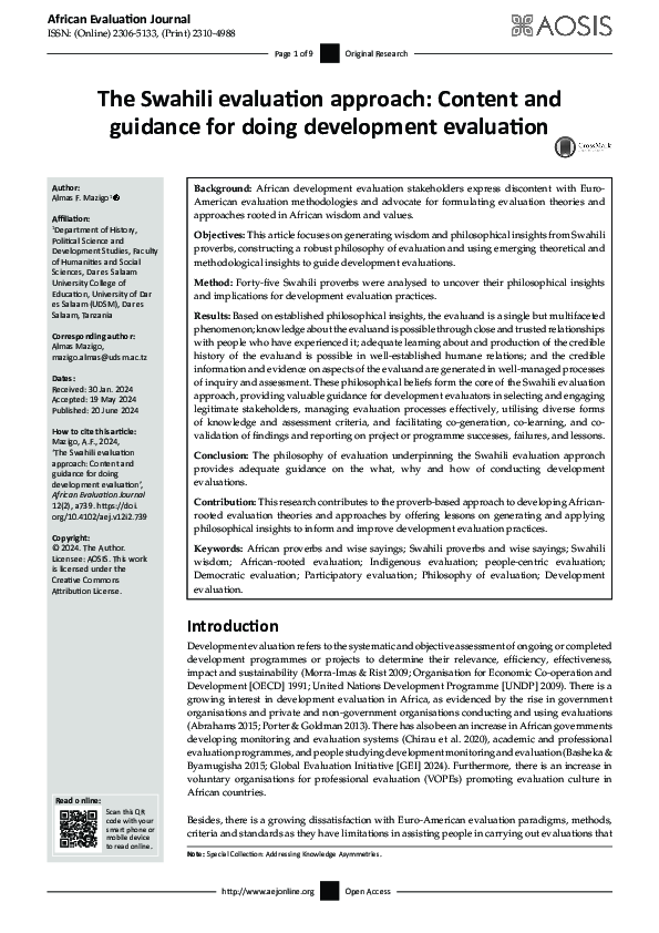(PDF) The Swahili evaluation approach: Content and guidance for doing ...